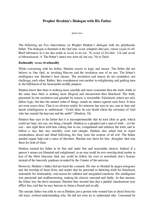 (DOC) Prophet Ibrahim's Dialogue with His Father