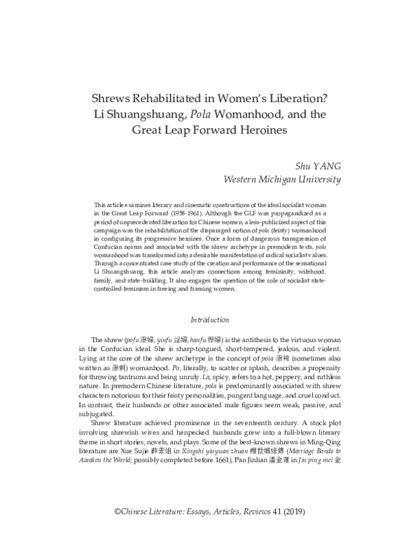 (PDF) Shrews Rehabilitated in Women’s Liberation? Li Shuangshuang, Pola ...