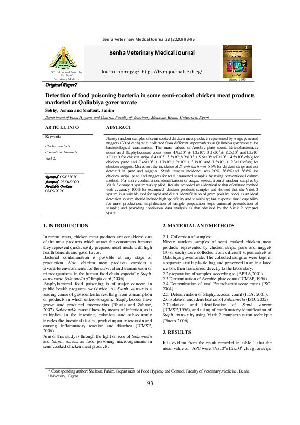 (PDF) Detection of food poisoning bacteria in some semi-cooked chicken ...