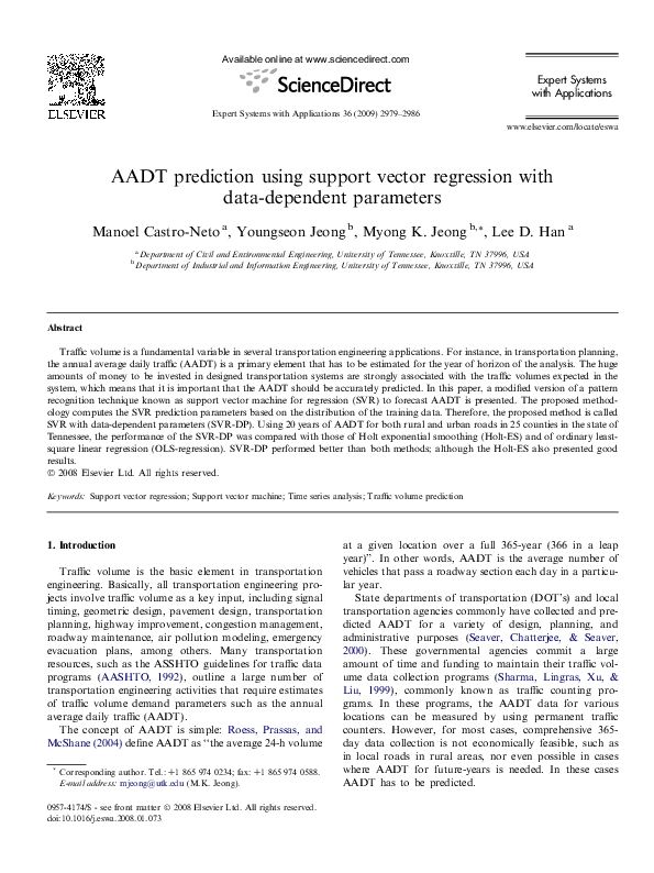 (PDF) AADT Prediction using Support Vector Regression with Data-Dependent Parameters