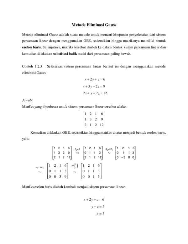 (PDF) Metode Eliminasi Gauss