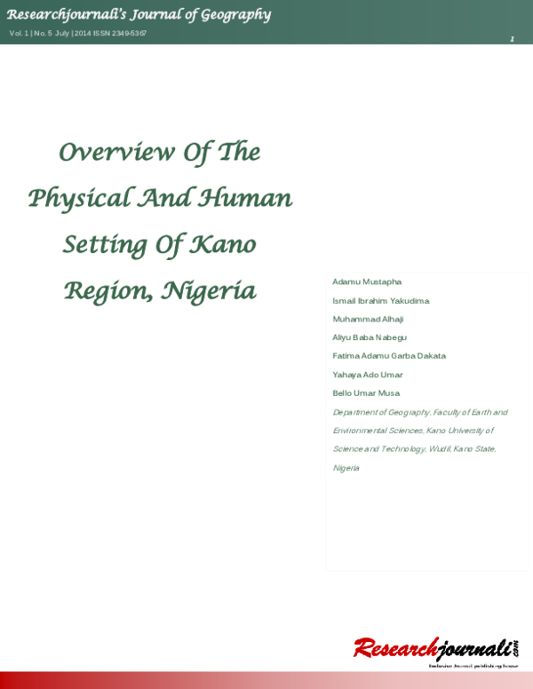 (PDF) Overview Of The Physical And Human Setting Of Kano Region, Nigeria