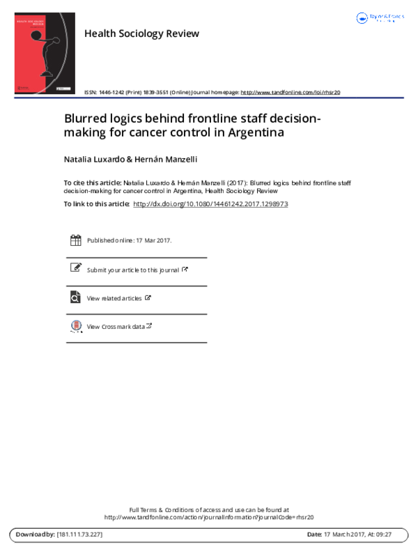 (PDF) Blurred logics behind frontline staff decision- making for cancer ...