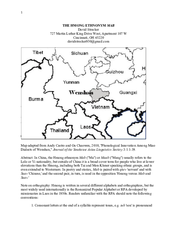 (PDF) THE HMONG ETHNONYM MAB