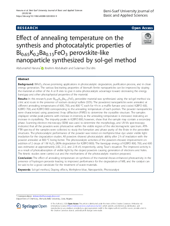 (PDF) Effect of annealing temperature on the synthesis and ...