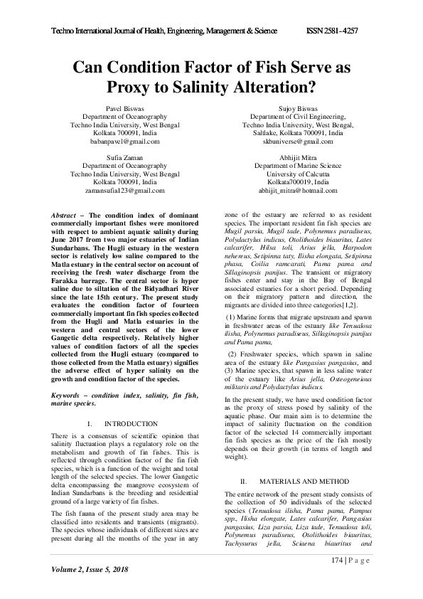 (PDF) Influence of salinity on Fish health