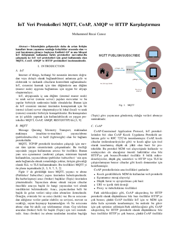 (PDF) IoT Veri Protokolleri MQTT, CoAP, AMQP ve HTTP Karşılaştırması