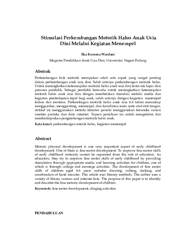 (DOC) Stimulasi Perkembangan Motorik Halus Anak Usia Dini Melalui Kegiatan Menempel