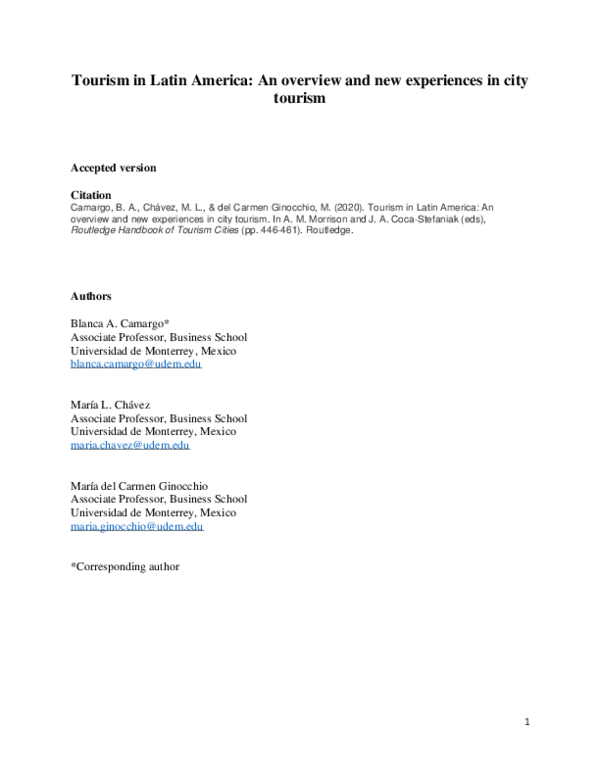 (PDF) Tourism in Latin America: An overview and new experiences in city ...