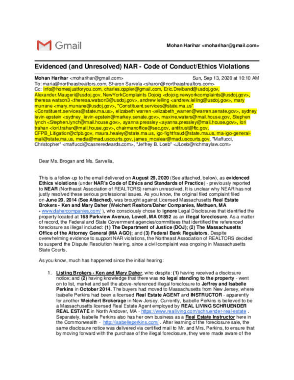 (PDF) Evidenced (and Unresolved) NAR -Code of Conduct/Ethics Violations
