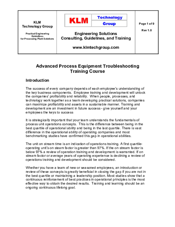 (PDF) Advanced Process Equipment Troubleshooting Training Course