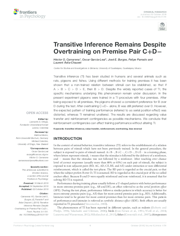 (PDF) Transitive Inference Remains Despite Overtraining on Premise Pair C+D