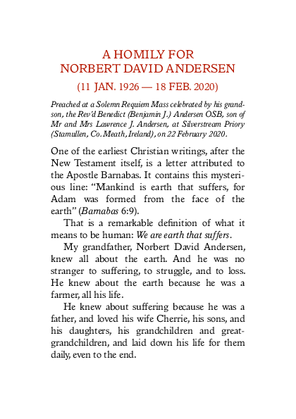 (PDF) Homily at Requiem Mass for Norbert David Andersen (†2020)