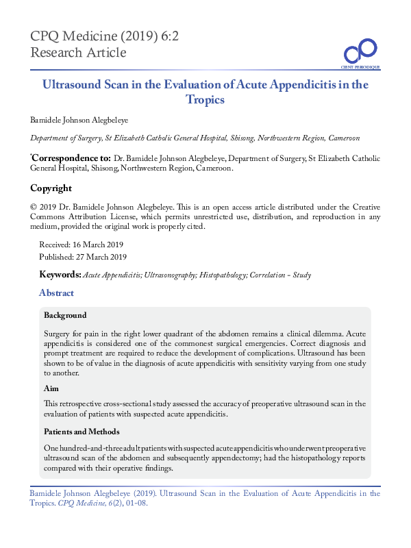 (PDF) ULTRASOUND SCAN IN THE EVALUATION OF ACUTE APPENDICITIS IN THE ...