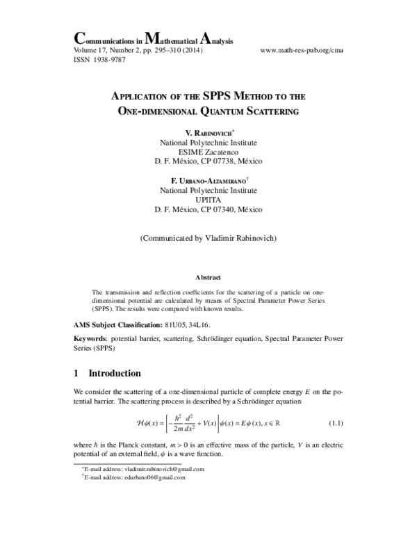 (PDF) Application of the SPPS Method to the One-dimensional Quantum ...