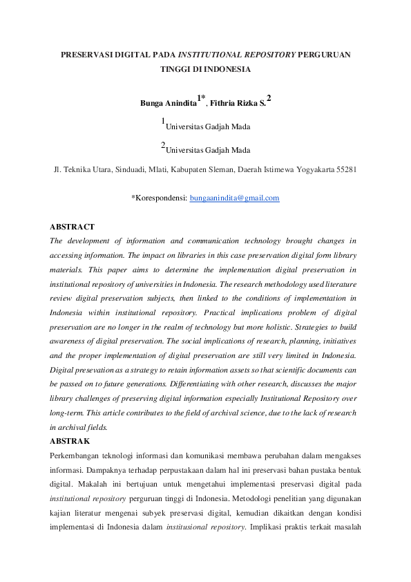 (PDF) PRESERVASI DIGITAL PADA INSTITUTIONAL REPOSITORY PERGURUAN TINGGI ...