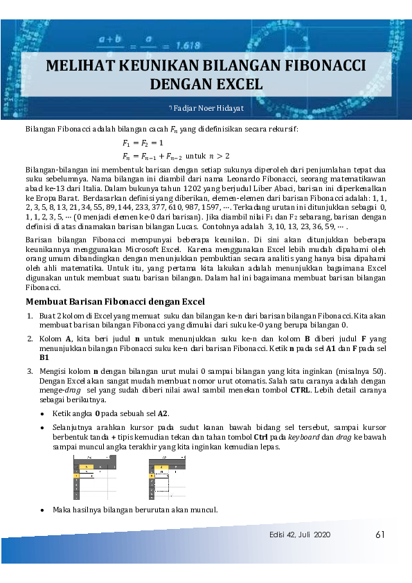 (PDF) Fibonacci dengan Excel