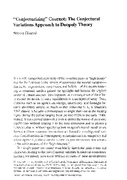 (PDF) "Conjecturizing" Cournot: The Conjectural Variations Approach to ...