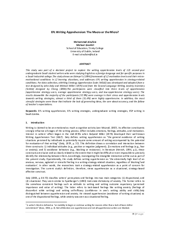(PDF) EFL Writing Apprehension: The Macro or the Micro