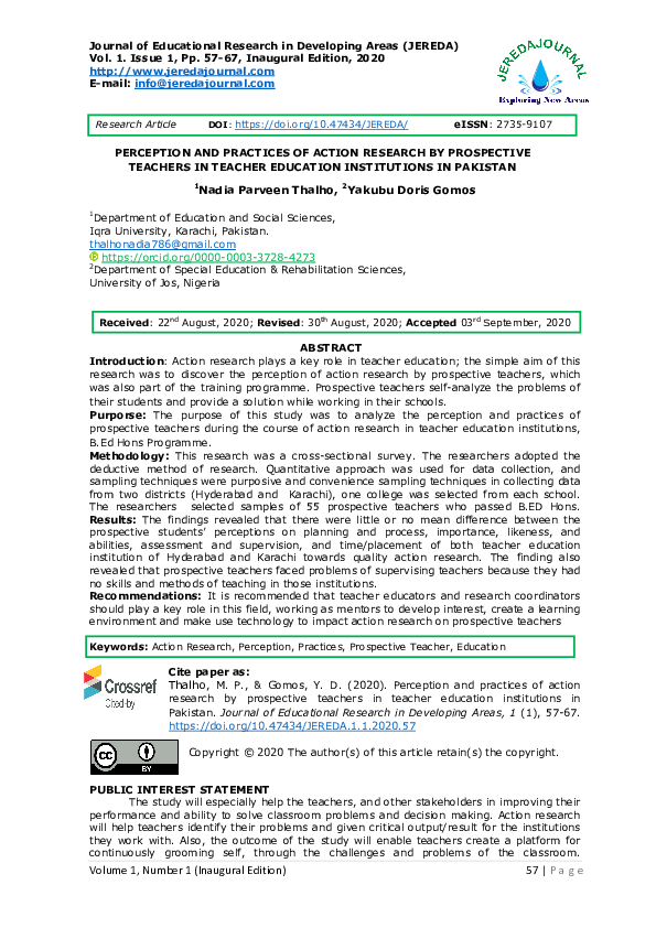 (PDF) PERCEPTION AND PRACTICES OF ACTION RESEARCH BY PROSPECTIVE ...