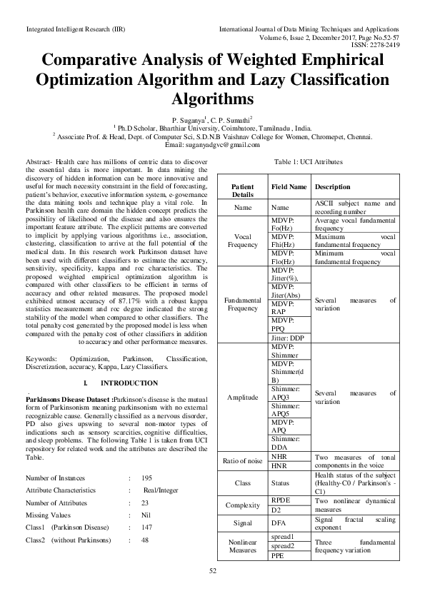 (PDF) Comparative Analysis of Weighted Emphirical Optimization Algorithm and Lazy Classification ...