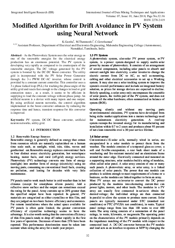(PDF) Modified Algorithm for Drift Avoidance in PV System using Neural Network