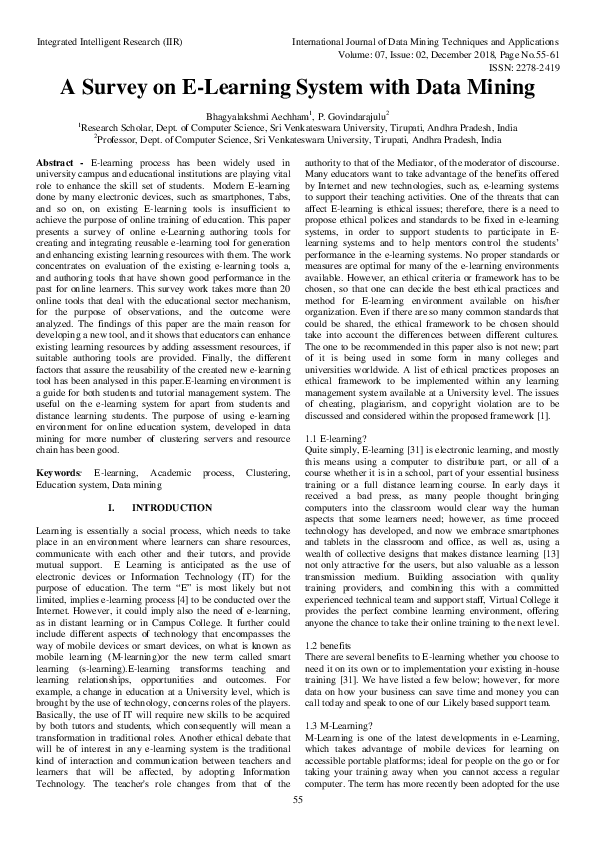 (PDF) A Survey on E-Learning System with Data Mining