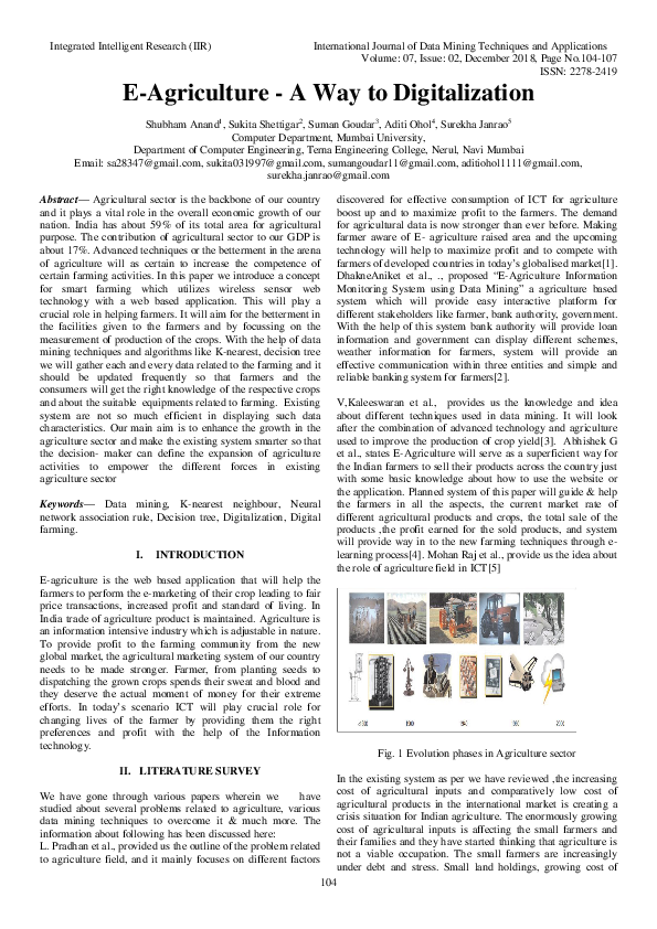 (PDF) E-Agriculture -A Way to Digitalization