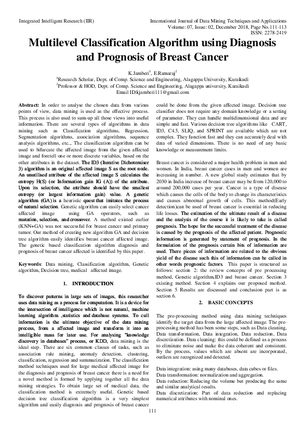 (PDF) Multilevel Classification Algorithm using Diagnosis and Prognosis ...