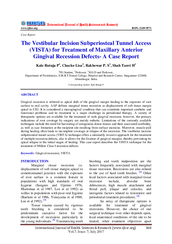(PDF) The Vestibular Incision Subperiosteal Tunnel Access (VISTA) for ...