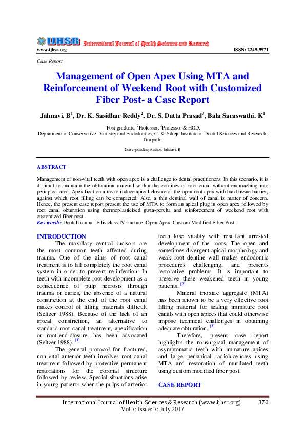 (PDF) Management of Open Apex Using MTA and Reinforcement of Weekend ...