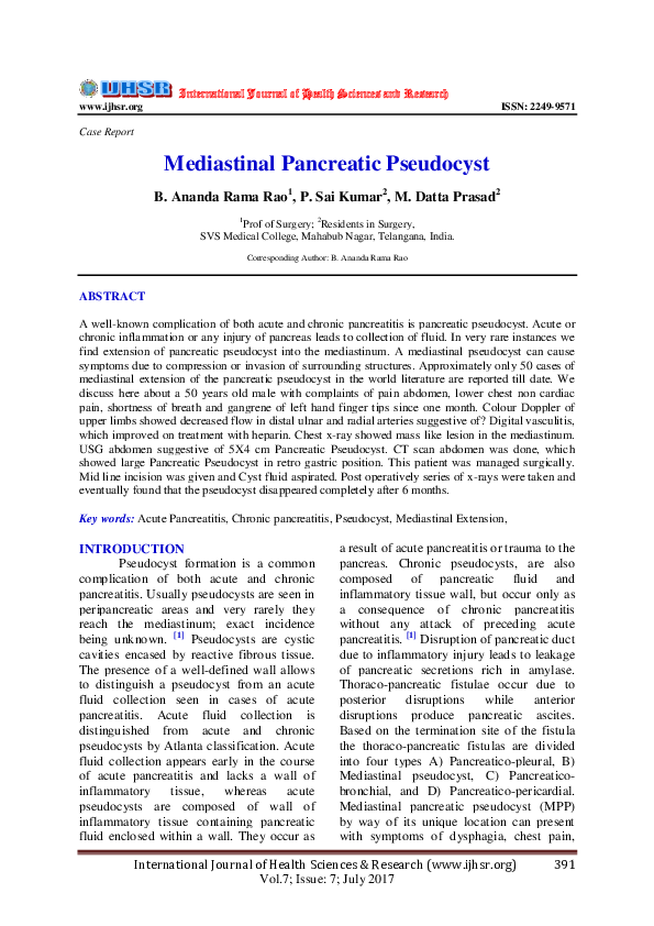 (PDF) Mediastinal Pancreatic Pseudocyst
