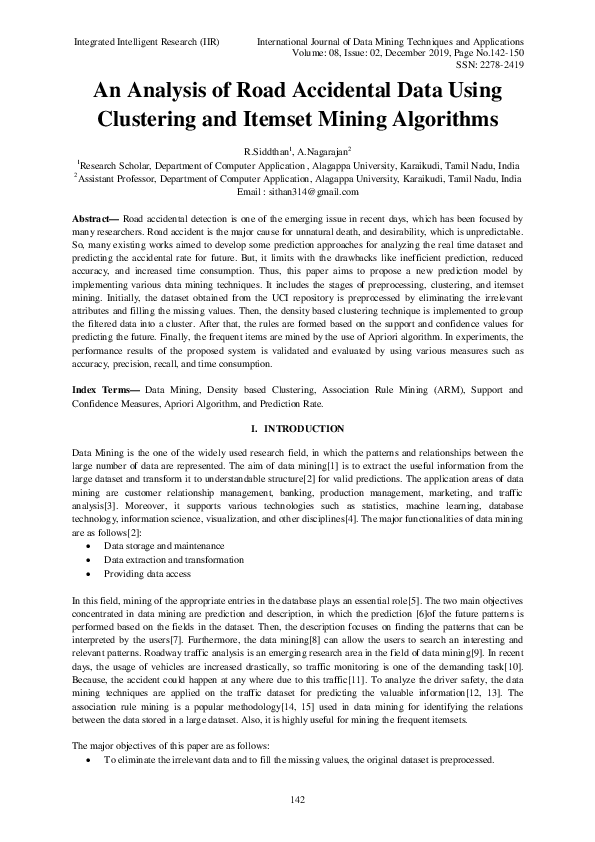 (PDF) An Analysis of Road Accidental Data Using Clustering and Itemset ...