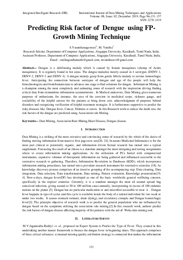 (PDF) Predicting Risk factor of Dengue using FP- Growth Mining Technique