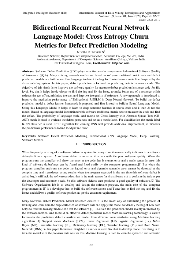 (PDF) Bidirectional Recurrent Neural Network Language Model: Cross Entropy Churn Metrics for ...