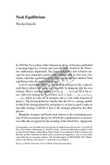 (PDF) Nash equilibrium