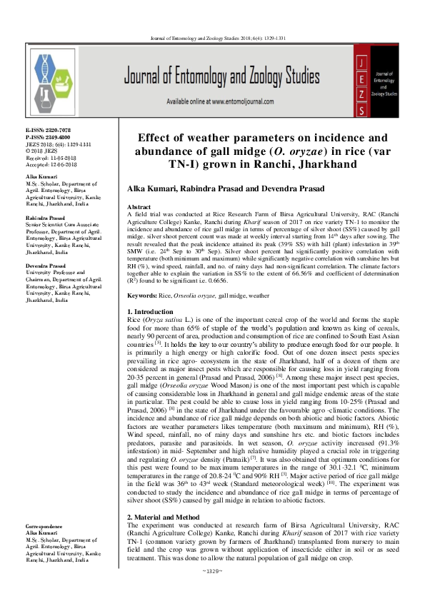(PDF) Effect of weather parameters on incidence and abundance of gall ...