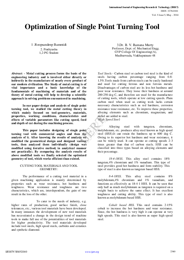 (PDF) IJERT-Optimization of Single Point Turning Tool | IJERT Journal ... (PDF) IJERT-Optimization of Single Point Turning Tool | IJERT Journal ...