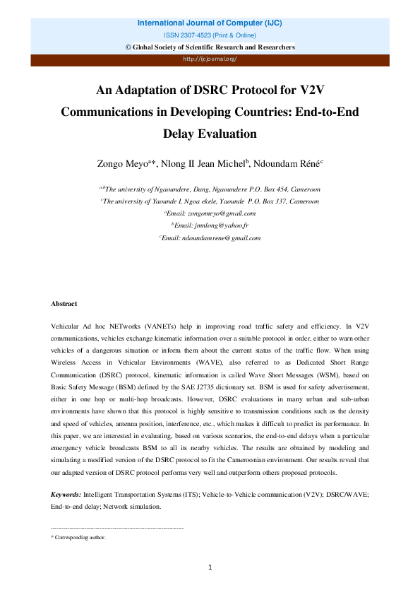(PDF) An Adaptation of DSRC Protocol for V2V Communications in ...