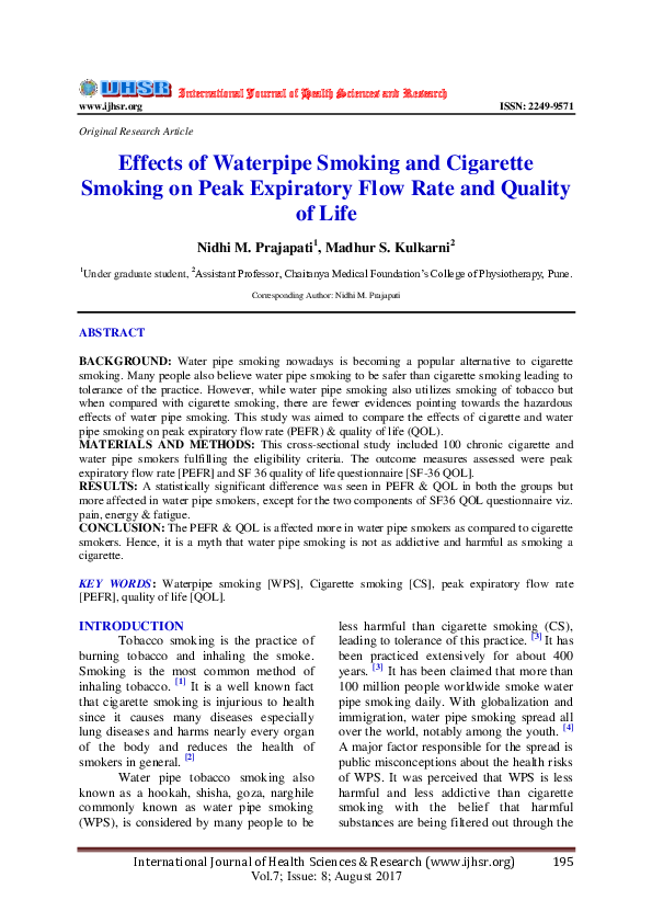 (PDF) Effects of Waterpipe Smoking and Cigarette Smoking on Peak ...