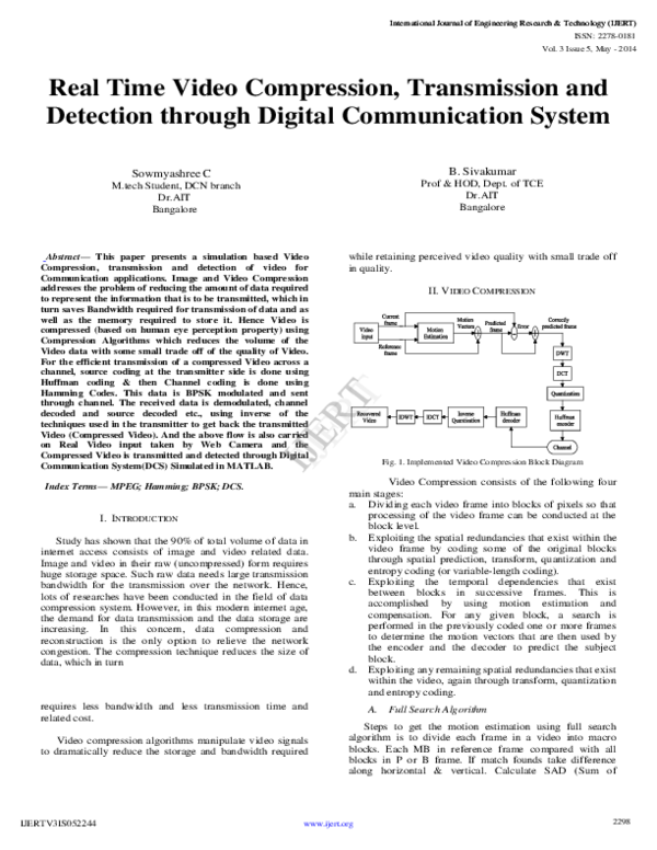 (PDF) IJERT-Real Time Video Compression, Transmission and Detection through Digital ...