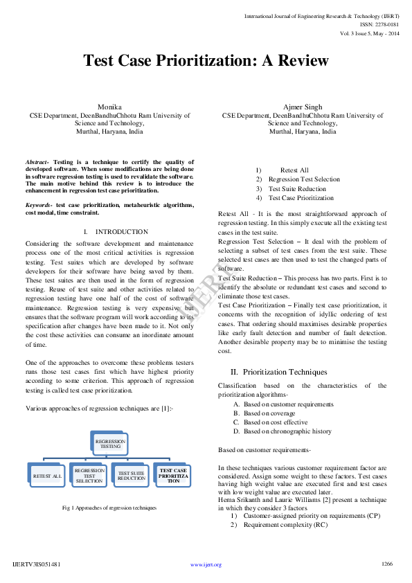 Pdf Ijert Test Case Prioritization A Review