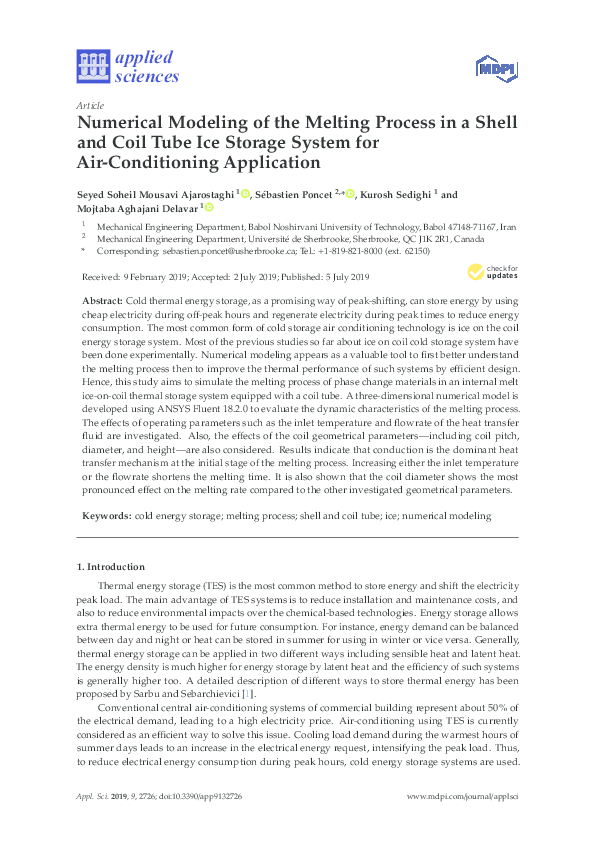 (PDF) Numerical Modeling of the Melting Process in a Shell and Coil Tube Ice Storage System for ...