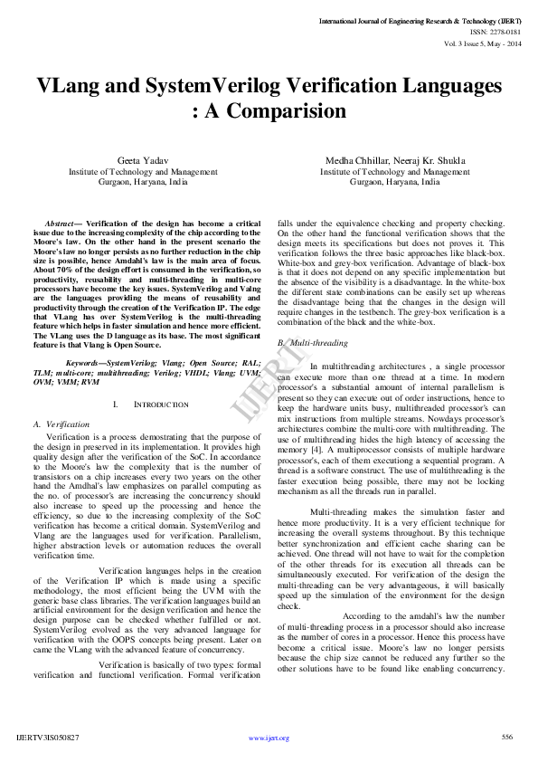 Pdf Ijert Vlang And System Verilog Verification Languages A Comparision