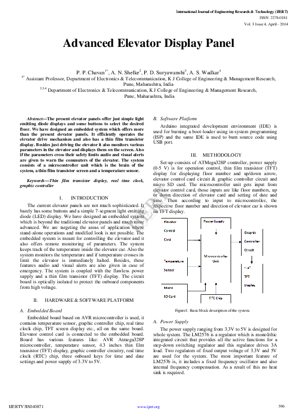 (PDF) IJERT-Advanced Elevator Display Panel (PDF) IJERT-Advanced Elevator Display Panel