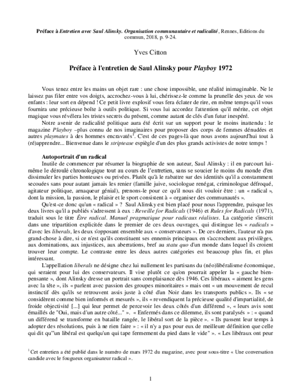 (PDF) Préface à l'entretien de Saul Alinsky | Yves Citton - Academia.edu