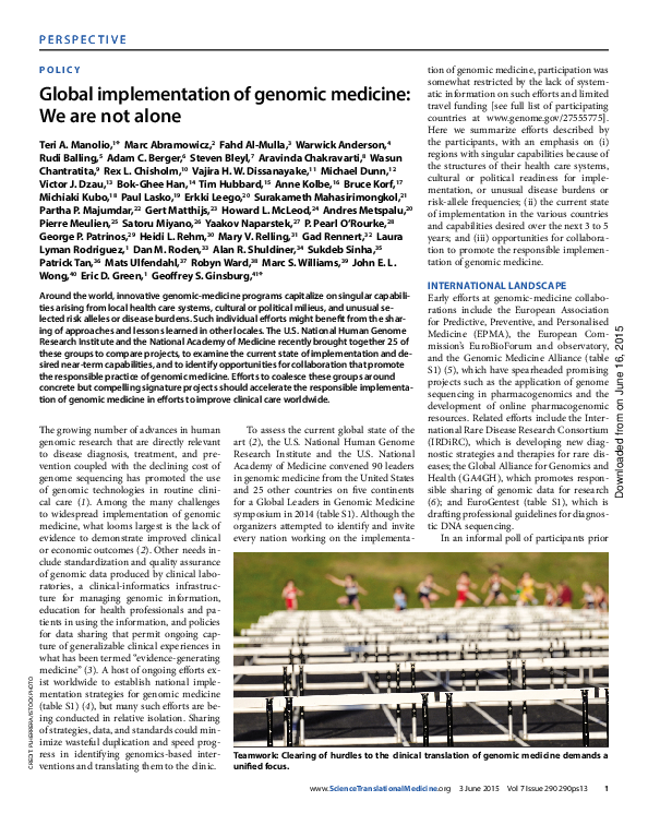 Pdf Global Implementation Of Genomic Medicine We Are Not Alone