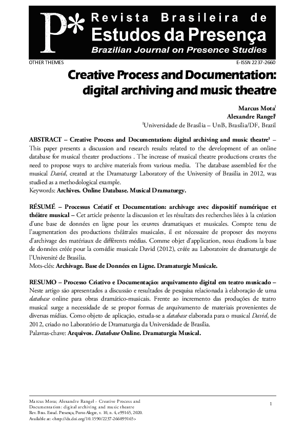 (PDF) Creative Process and Documentation: digital archiving and music ...