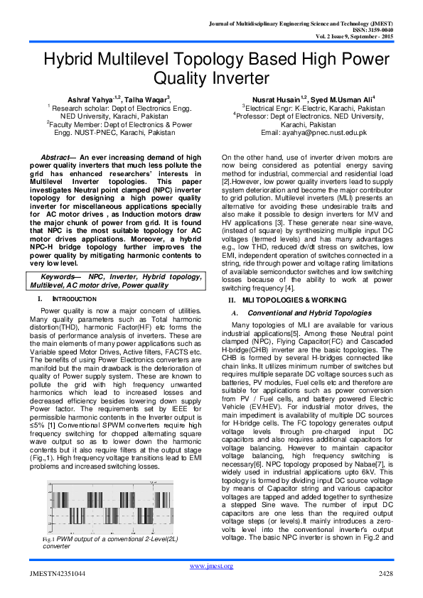 (PDF) Hybrid Multilevel Topology Based High Power Quality Inverter
