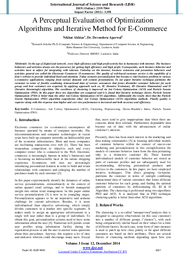 (PDF) A Perceptual Evaluation of Optimization Algorithms and Iterative Method for E-Commerce